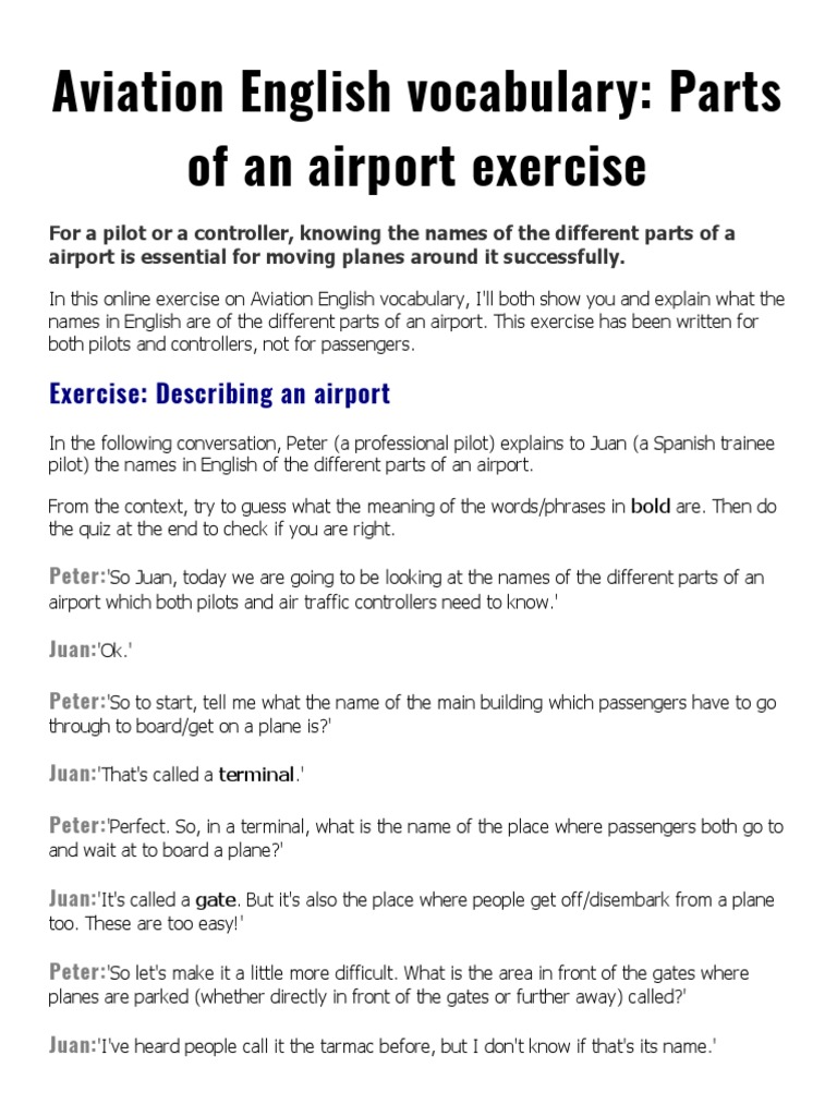 Aviation English Vocabulary Exercises | PDF | Airport | Air Traffic Control