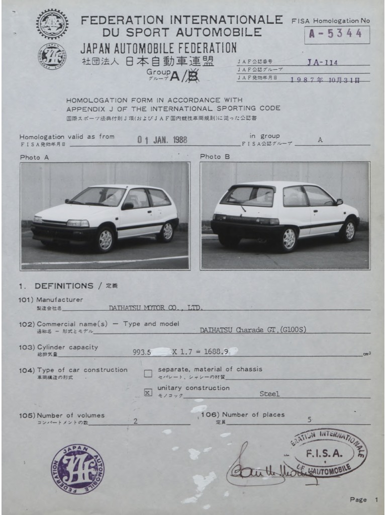 Homologation Form Number 5344 Group N | PDF