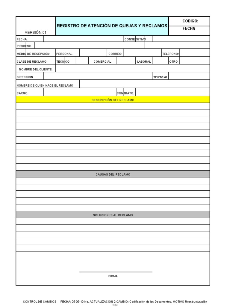 Registro Atención Quejas y Reclamos | PDF