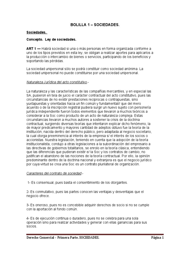 Sociedades - Bolilla 1 | PDF | Sociedad de responsabilidad limitada | Bienes (Ley)