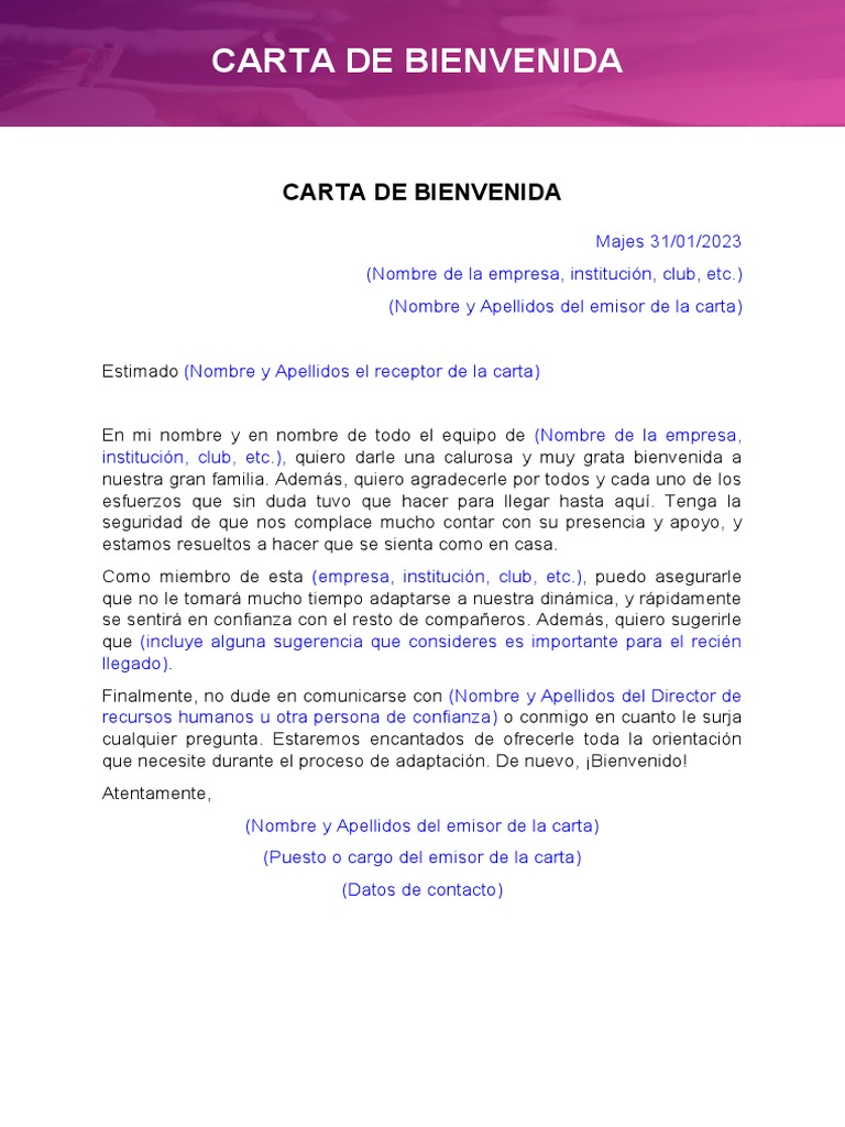 Carta de Bienvenida | PDF