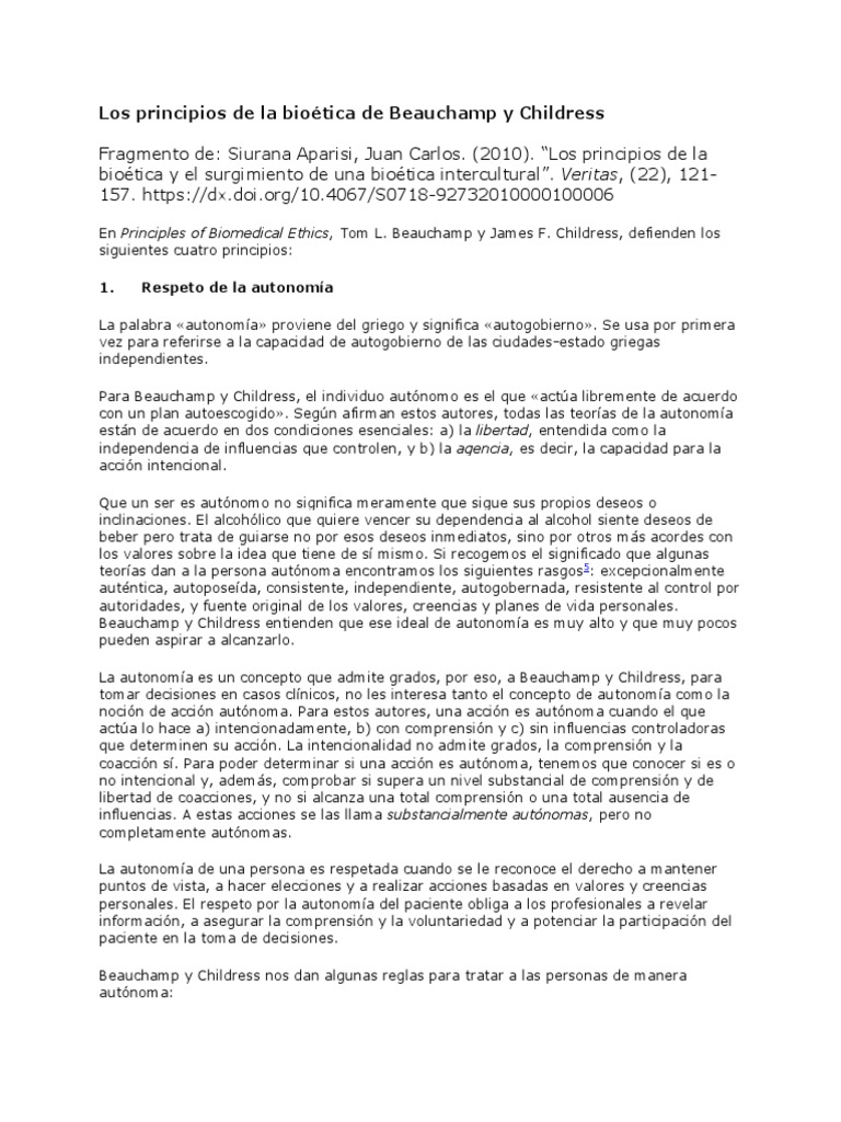 Los Principios de La Bioética de Beauchamp y Childress | PDF