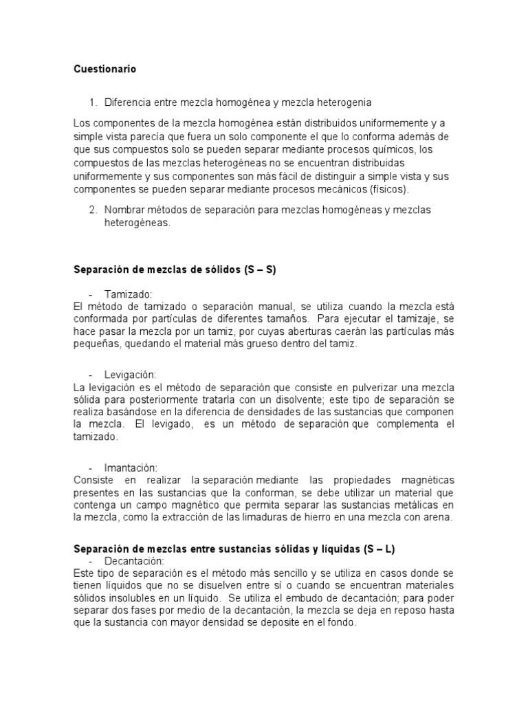 Diferencia Entre Mezcla Homogénea y Mezcla Heterogenia | PDF ...