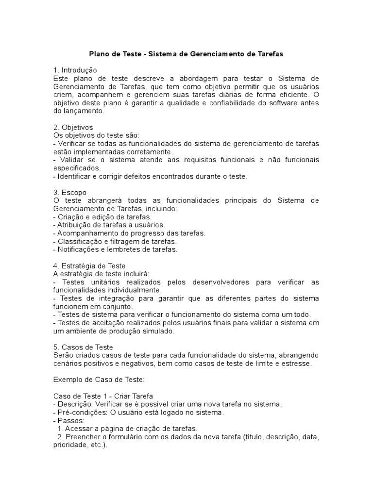 Plano de Teste | PDF