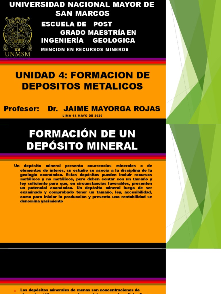 Unidad 4 - Semana 5 - Exposición de Yacimientos Minerales | PDF