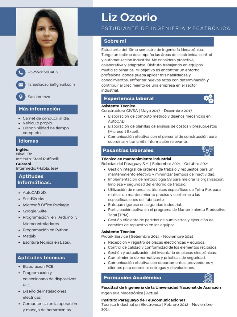 CV - Liz Ozorio | PDF | Mecatrónica | Ingeniería