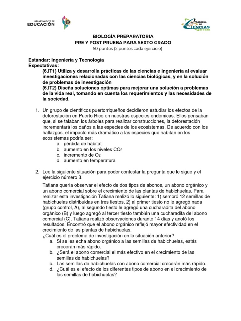 6to Pre y Posprueba para Sexto Grado | PDF