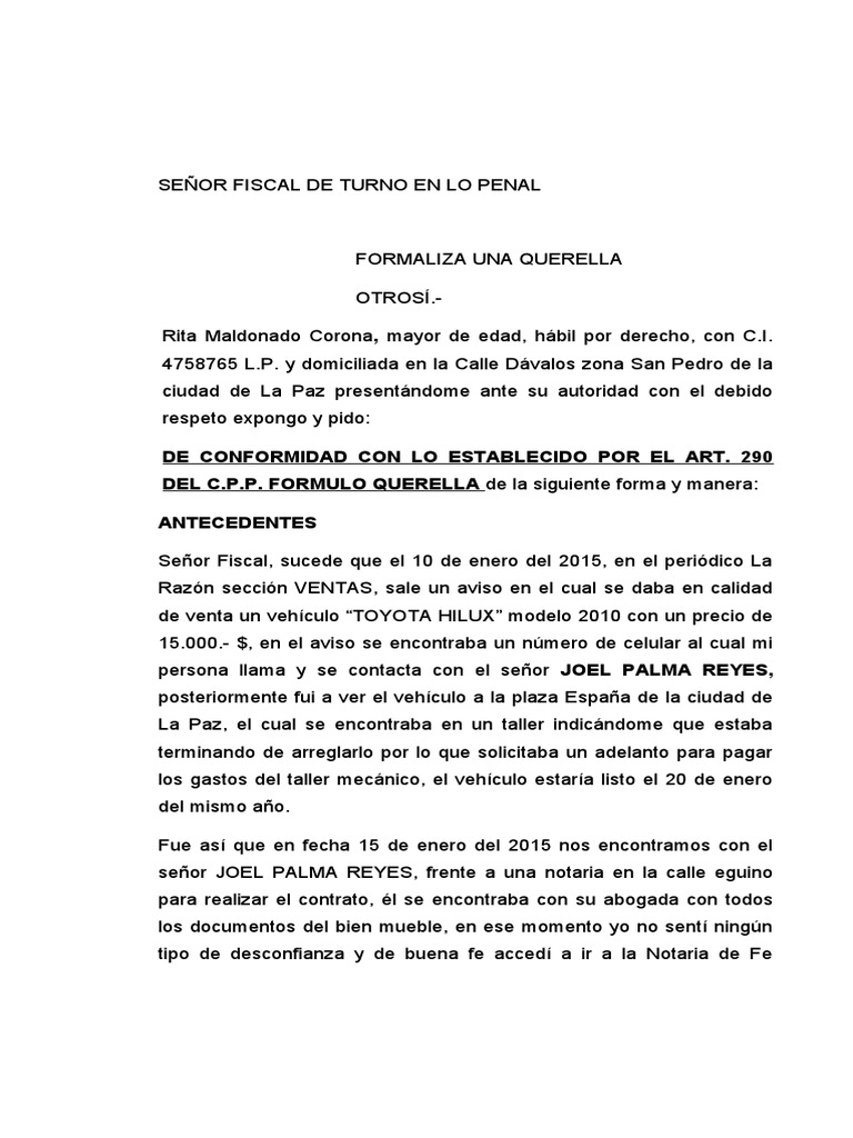 Memorial Querella Estafa | PDF | Queja | Justicia