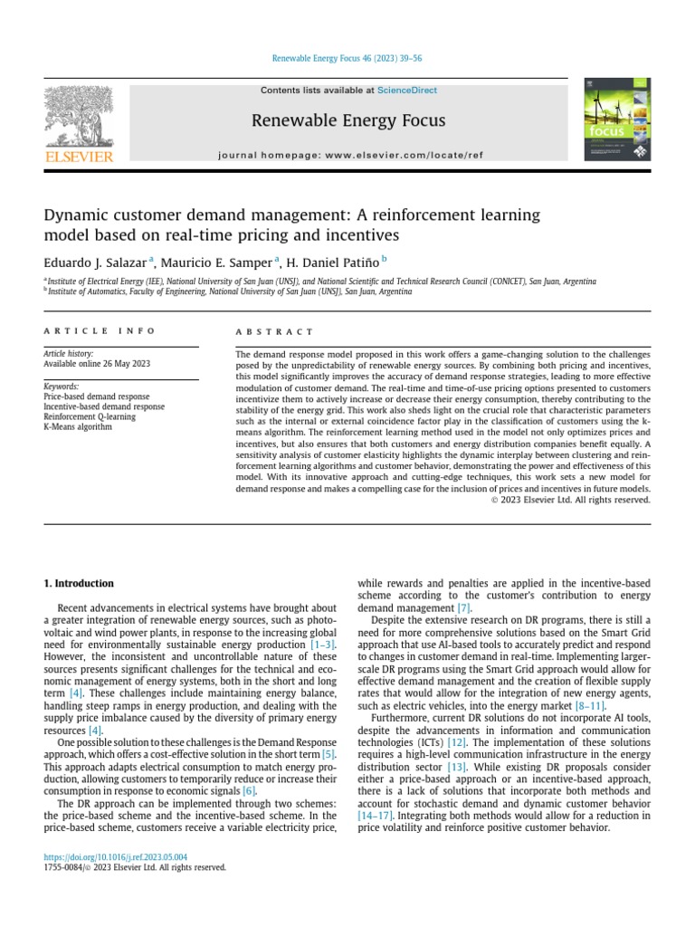 Dynamic Customer Demand Management. A Reinforcement Learning Model ...