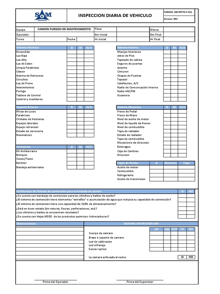 Check List de Camion Furgon | PDF | Camión | Tecnologías automotrices