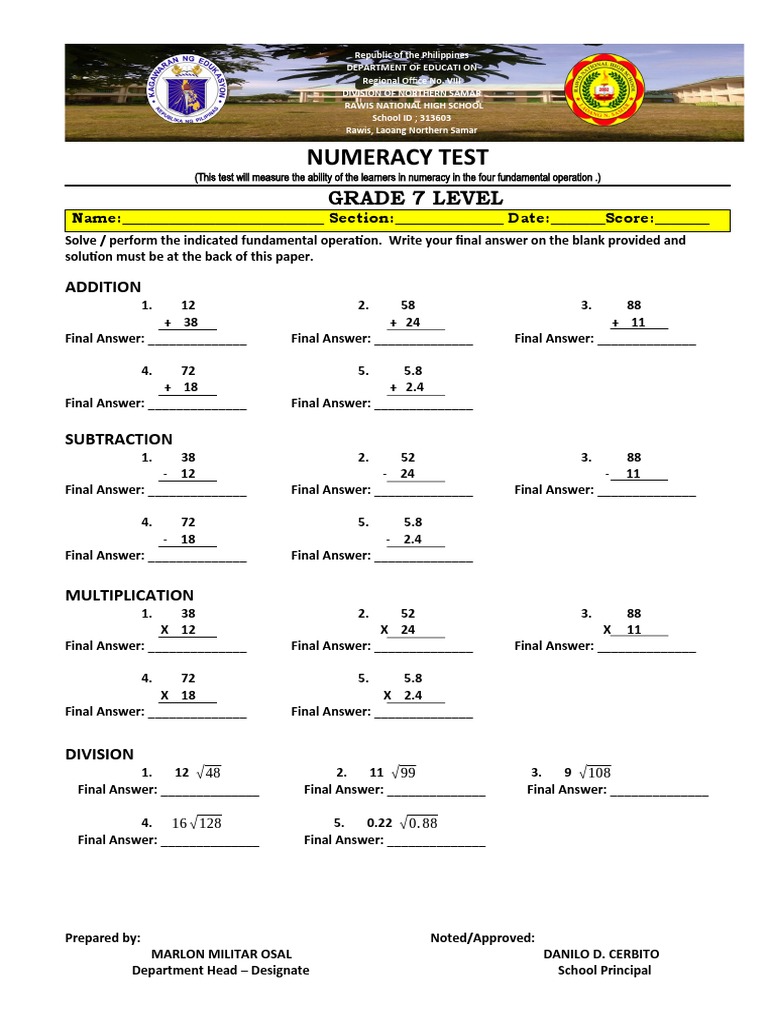 Numeracy Test | PDF | Mathematics | Written Communication