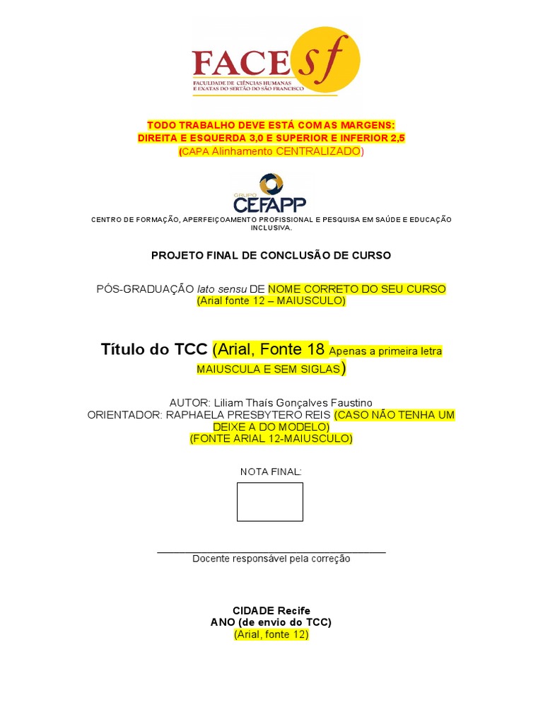 Modelo TCC Pre Projeto Atualizado 2023 | PDF