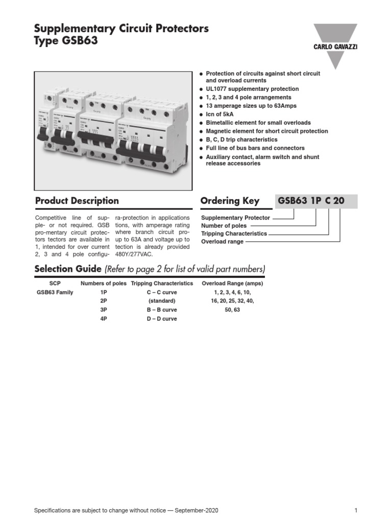 Supplementary Circuit Protectors Type GSB63: Product Description ...