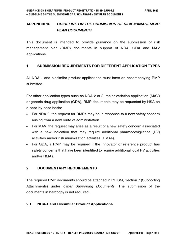 Appendix 16 Guideline On Submission Requirements For Risk Management ...