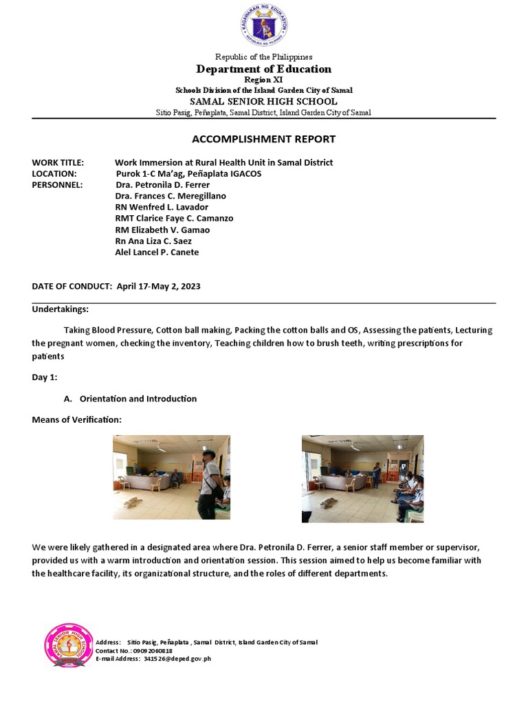 Accomplishment Report (Alel) | PDF | Health Care | Patient