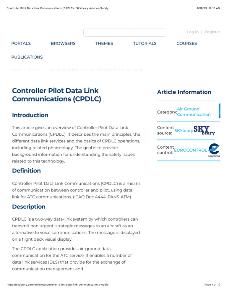 Controller Pilot Data Link Communications Cpdlc Skybrary Aviation Safety Pdf Air Traffic