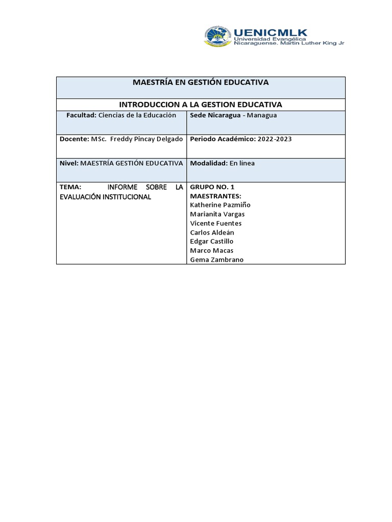 Informe de Evaluacion | PDF | Evaluación | Maestros