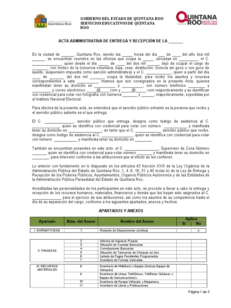 Acta de Entrega y Recepción | PDF | Administración Pública | Gobierno