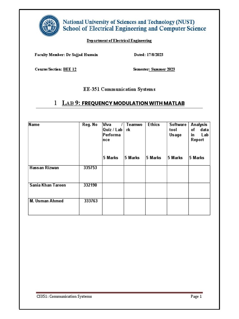 Lab 9 | PDF | Frequency Modulation | Modulation