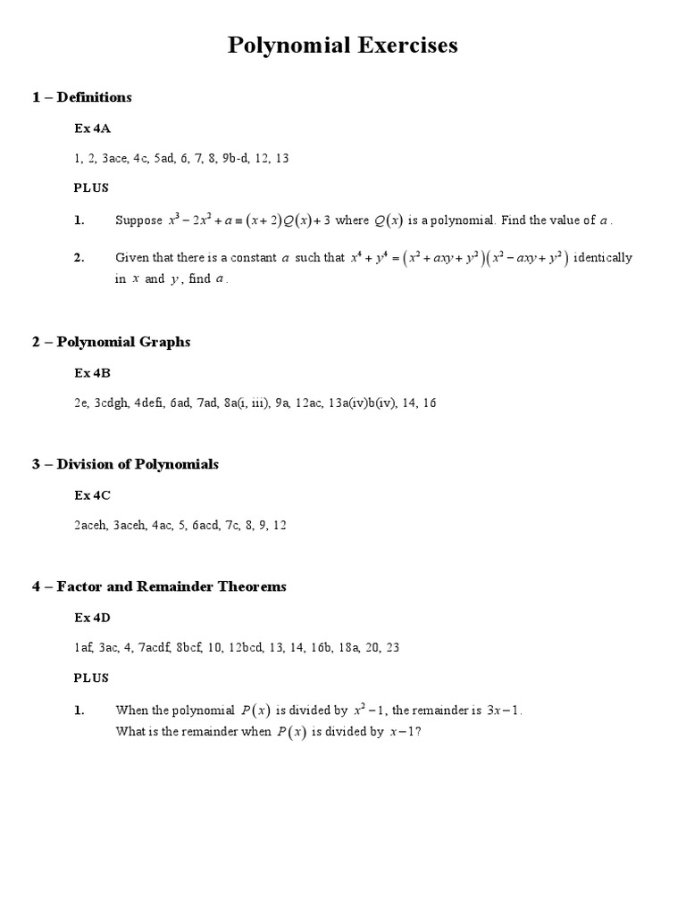 Polynomial Exercises | PDF