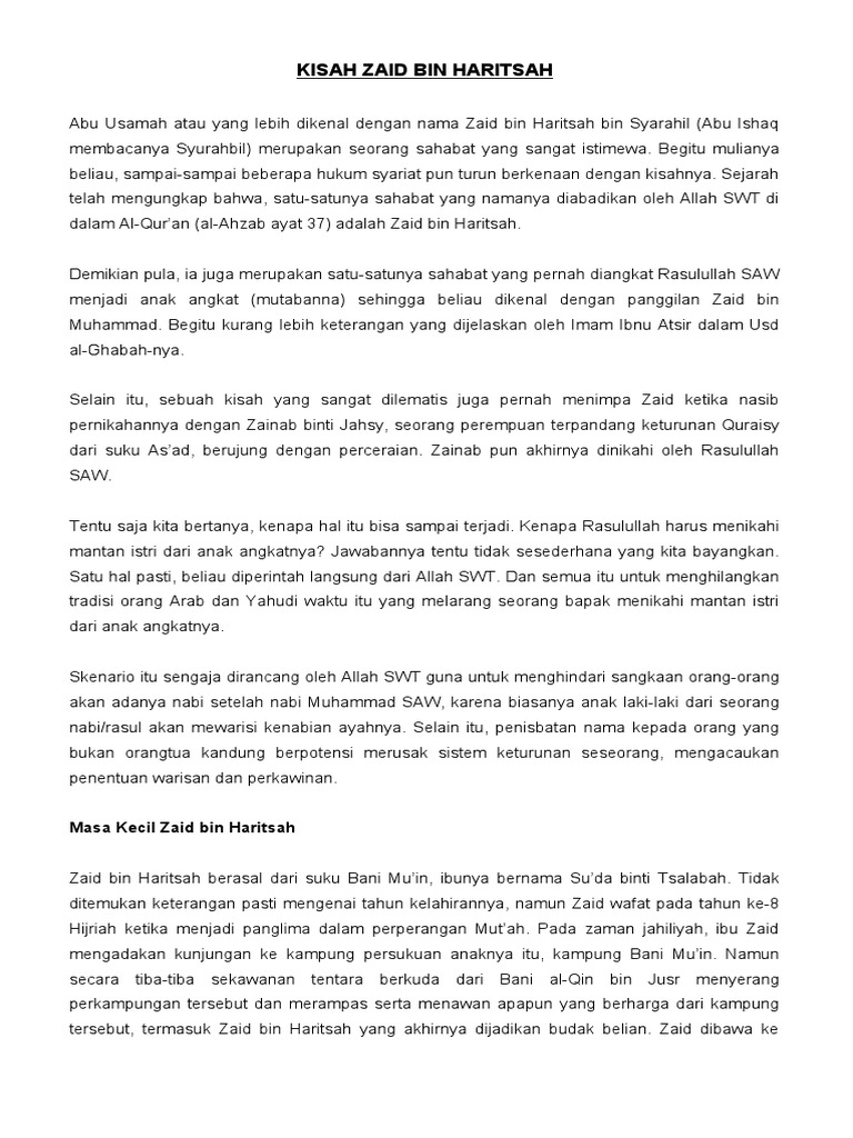 Kisah Zaid Bin Haritsah | PDF | Agama & Spiritualitas