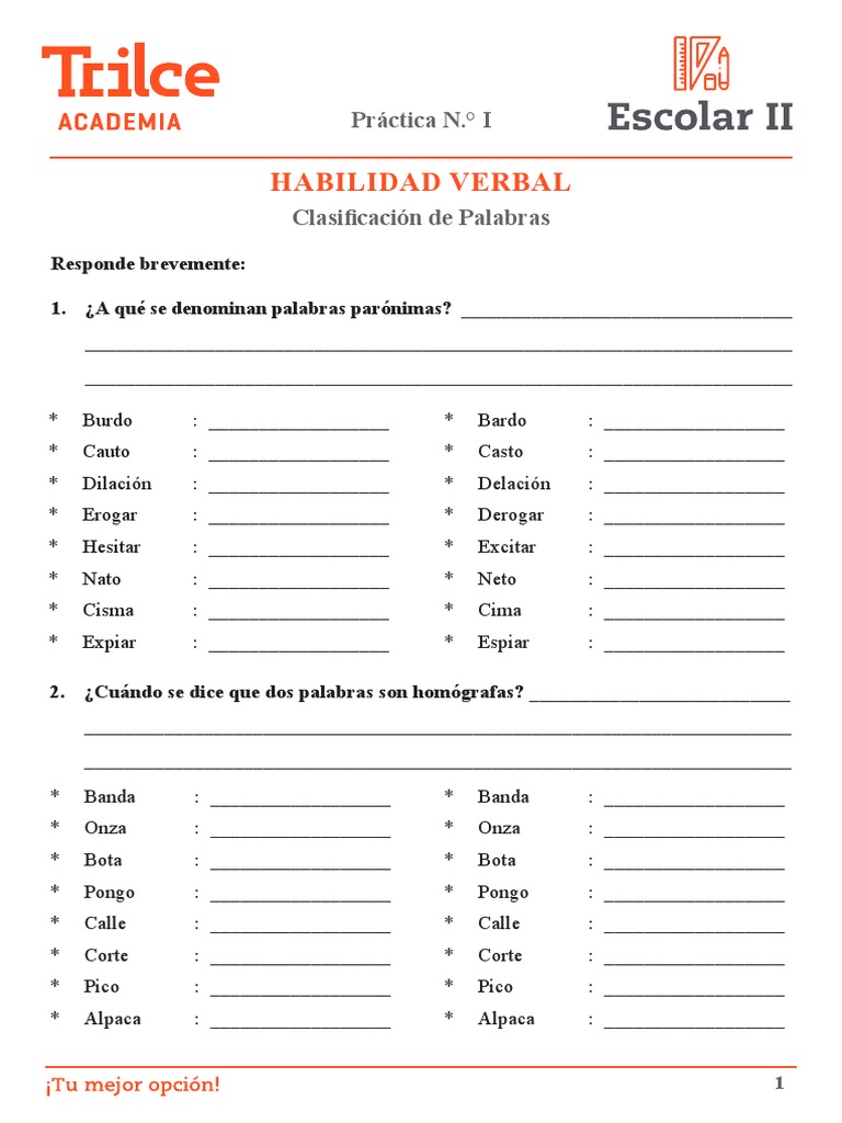 Escolar Ii - Clasificación de Palabras | PDF