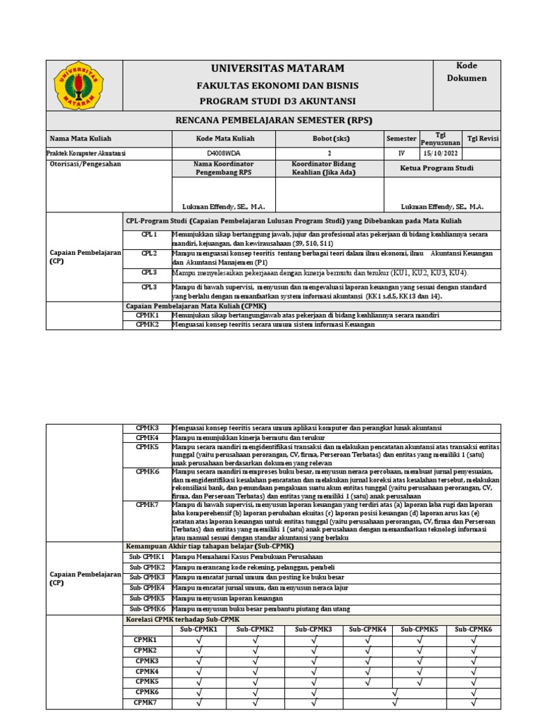 RPS Praktek Komputer Akuntansi | PDF