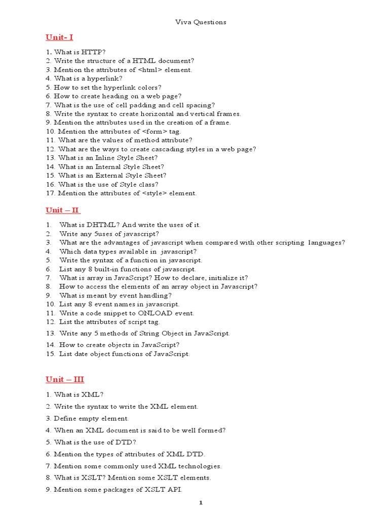 AJWT - Viva Questions | PDF | Html | Computer File Formats