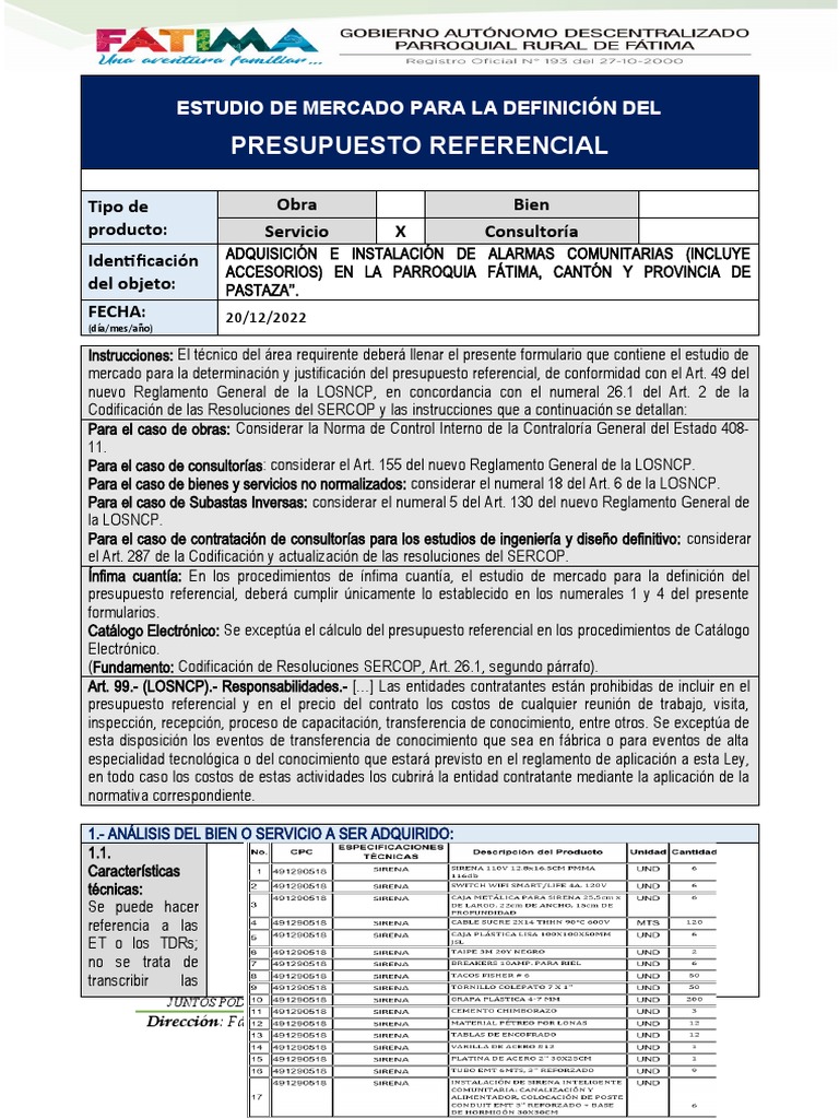 Formato - 5 - Estudio de Mercado PR 2022 NUEVO SERCOP | PDF | Presupuesto