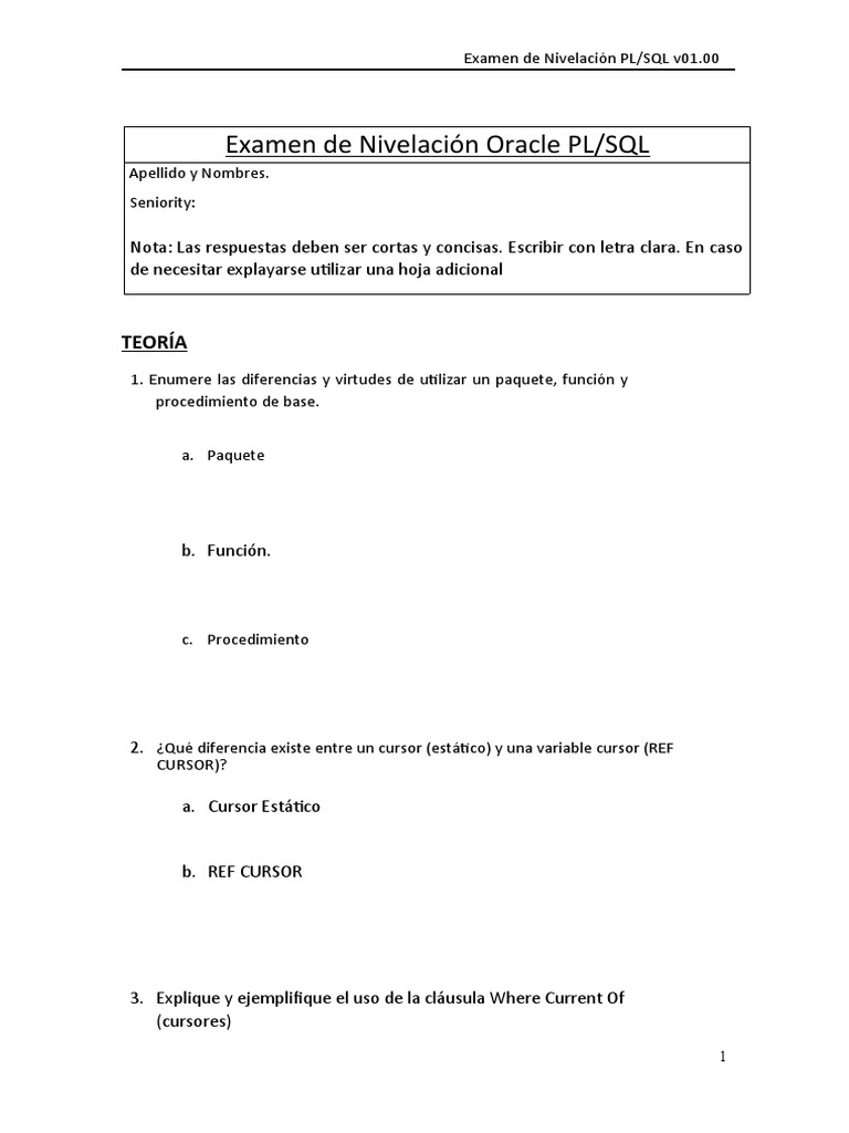 Examen PL SQL | PDF Examen PL SQL | PDF