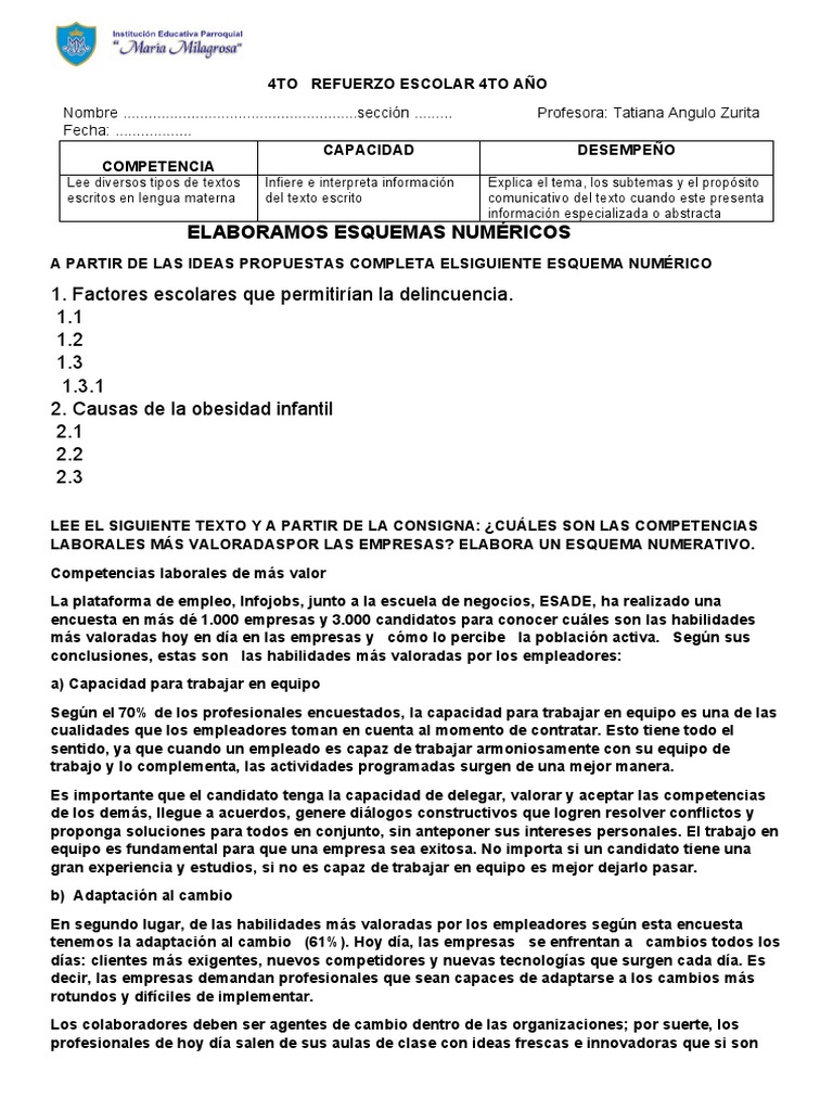 4to Refuerzo Elaboramos Esquemas Numéricos | PDF