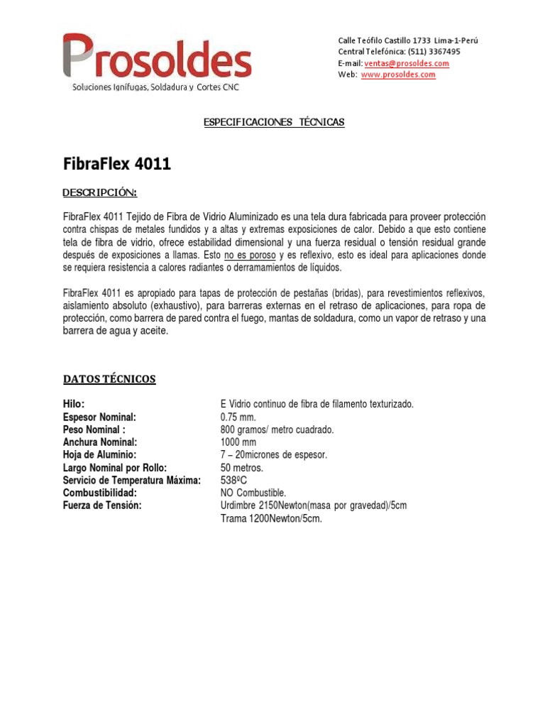 Especificaciones Tecnicas FibraFlex 4011 DELGADO 1MM | PDF