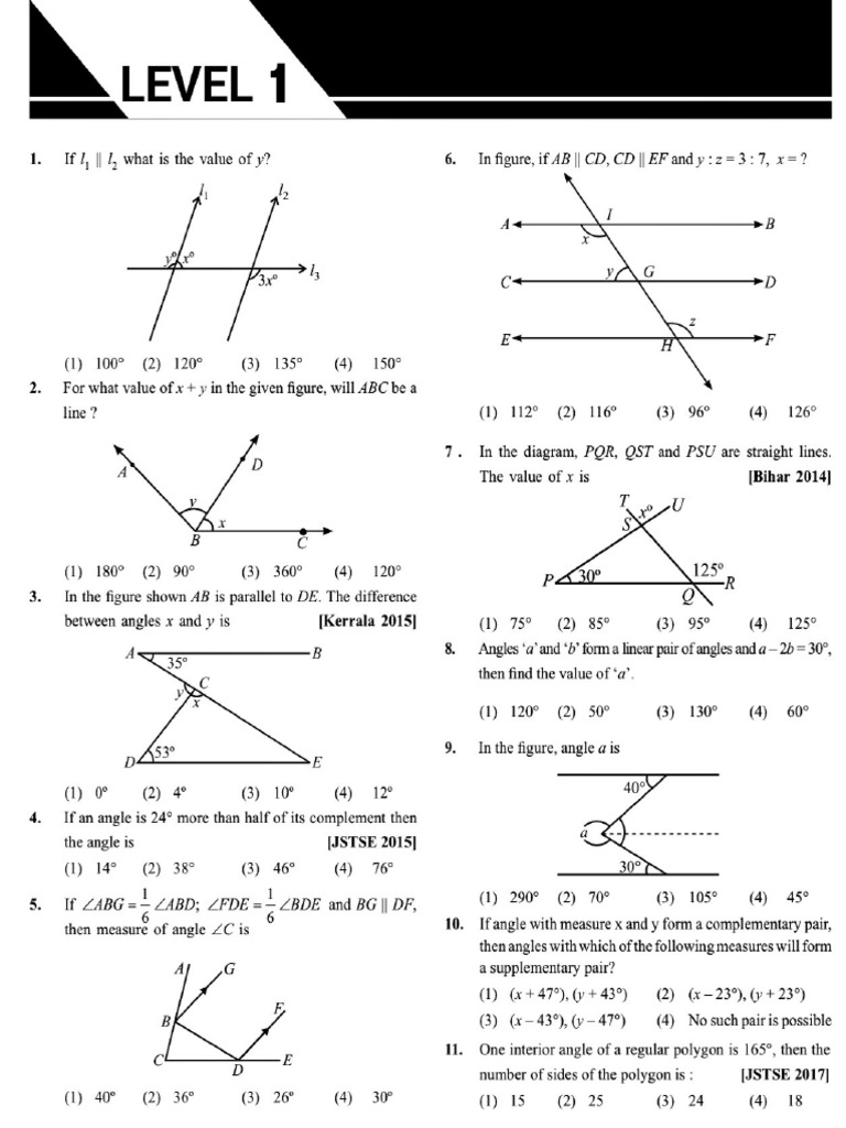 Ntse Lines and Angles MCQ | PDF