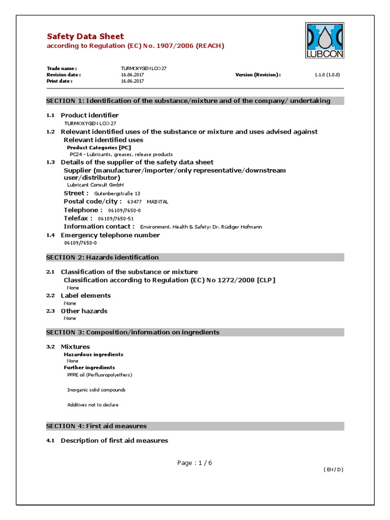 Turmoxygen Lco 27 MSDS en | PDF | Dangerous Goods | Waste