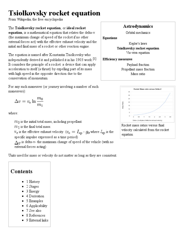 Tsiolkovsky Rocket Equation - Wikipedia, The Free Encyclopedia | PDF | Rocket | Orbital Maneuver