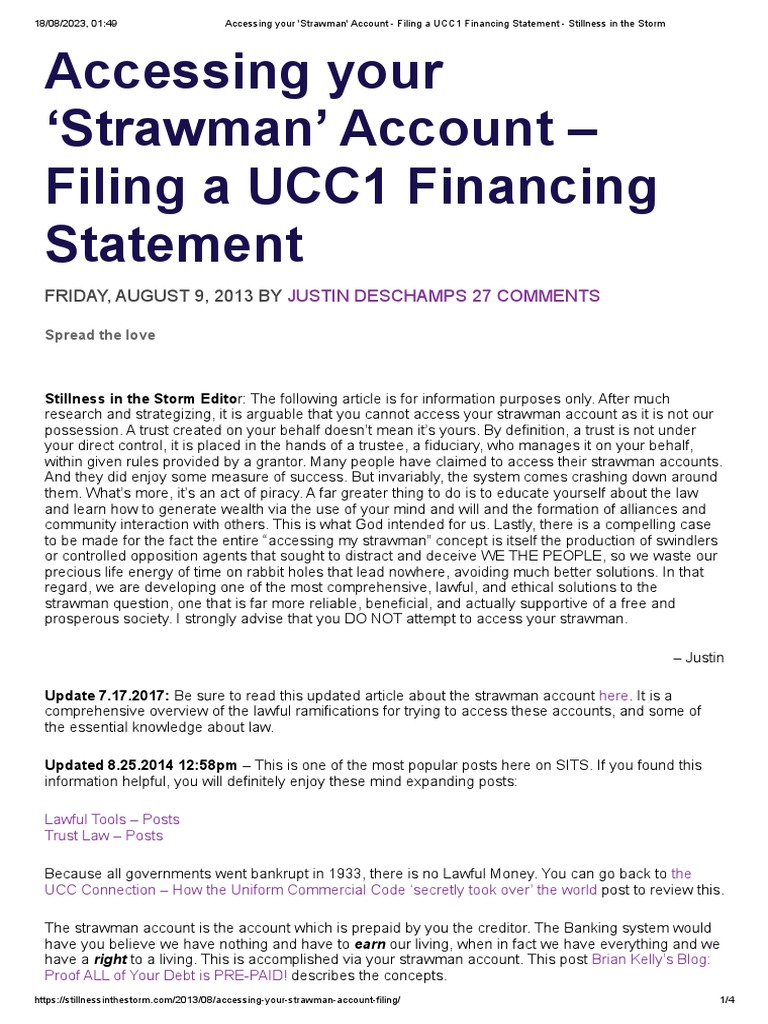Accessing Your 'Strawman' Account - Filing A UCC1 Financing Statement - Stillness in The Storm ...