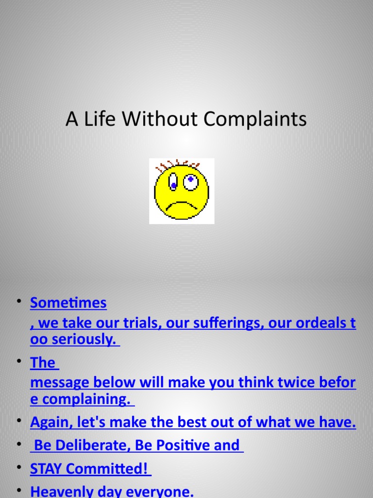 A Life Without Complaints | PDF