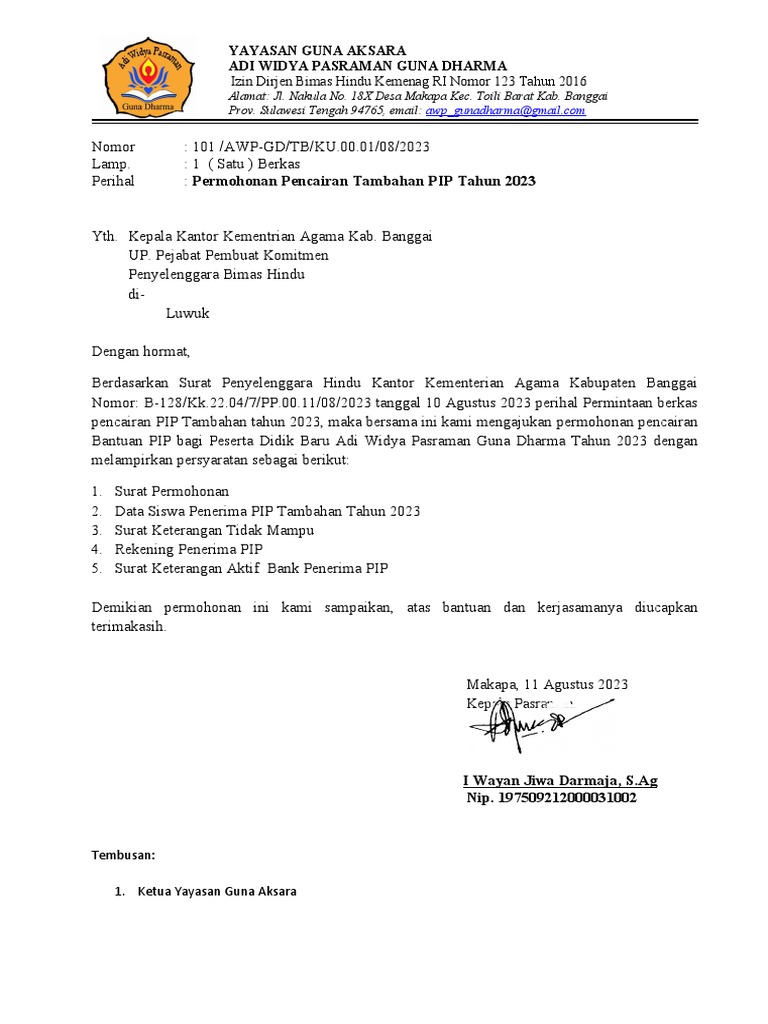 2023 Surat Pengajuan PIP | PDF