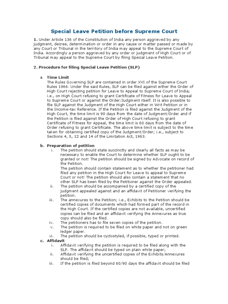 Special Leave Petition Before Supreme Court | PDF | Social Science | Law