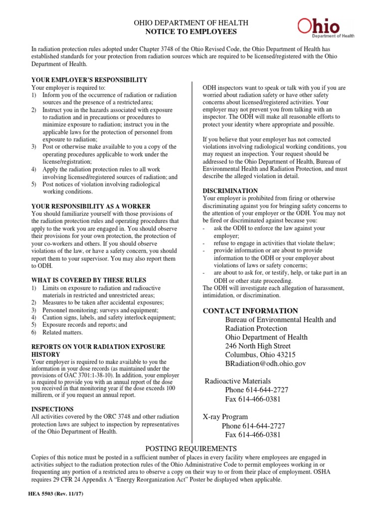 Ohio Radiation Protection Notice | PDF