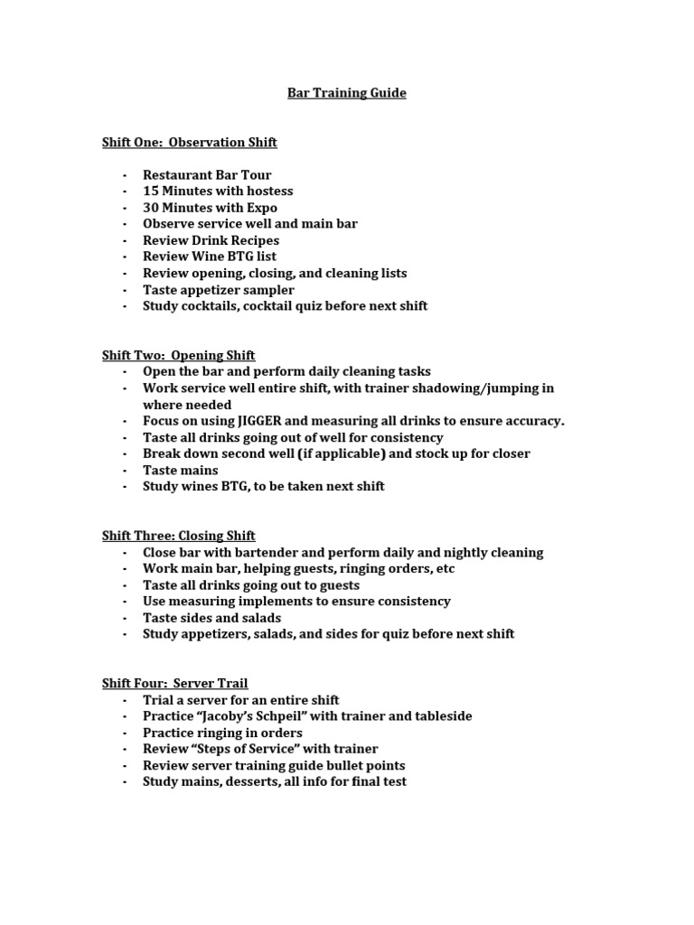 Bar Training Guide | PDF