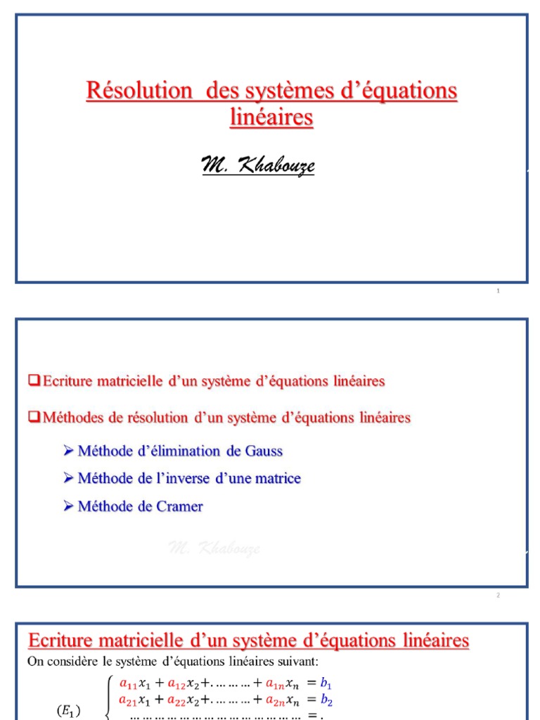Partie1 - Résolution Des Systèmes D'équations Linéaires - Im | PDF