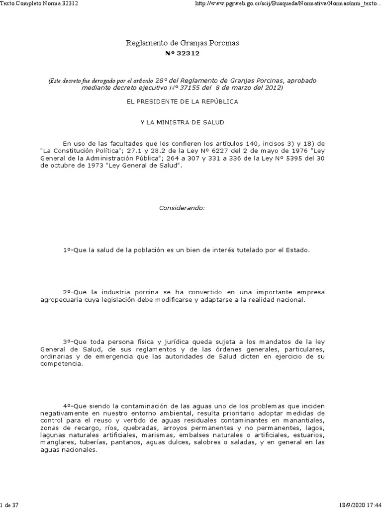 Reglamento de Granjas Porcinas | PDF | Regulación | Agua