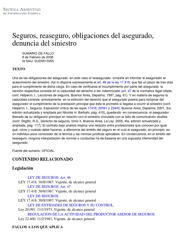 Seguros, Reaseguro, Obligaciones Del Asegurado, Denuncia Del Siniestro | PDF | Seguro | Reaseguro