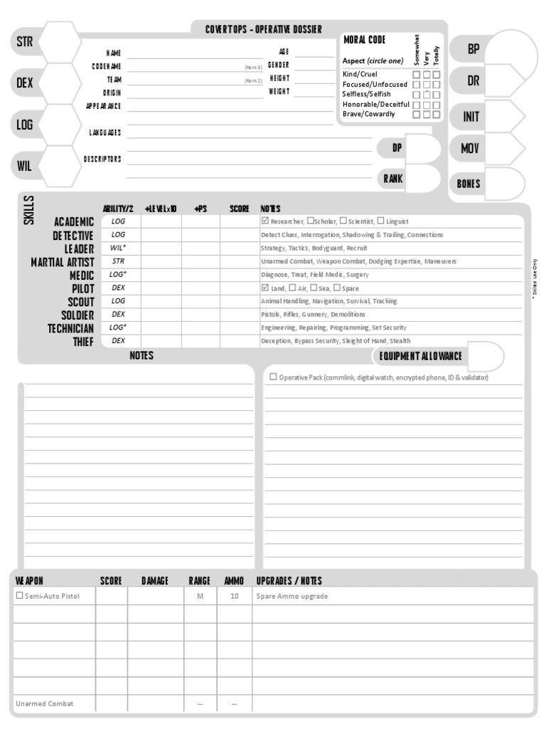 Covert Ops - Operative Dossier - Printfriendly | PDF