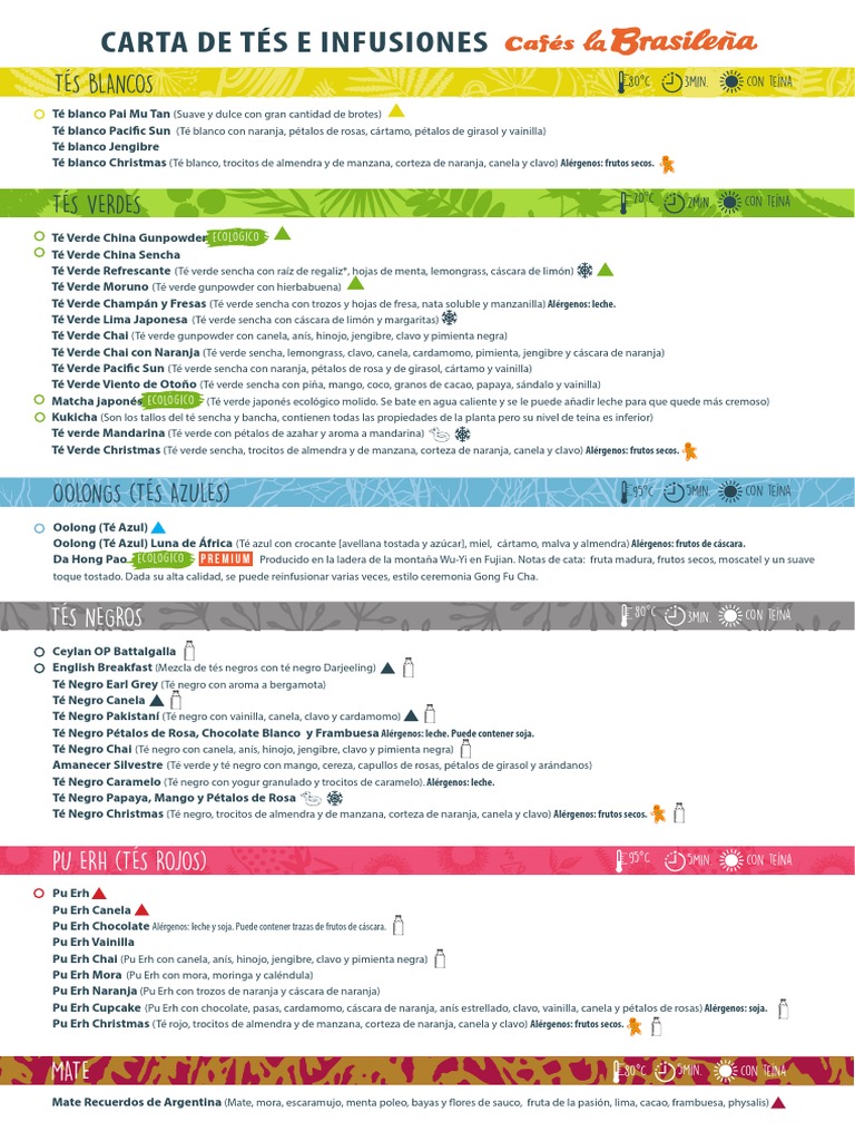 CARTA DE TÉS E INFUSIONES (Cafés La Brasileña) | PDF