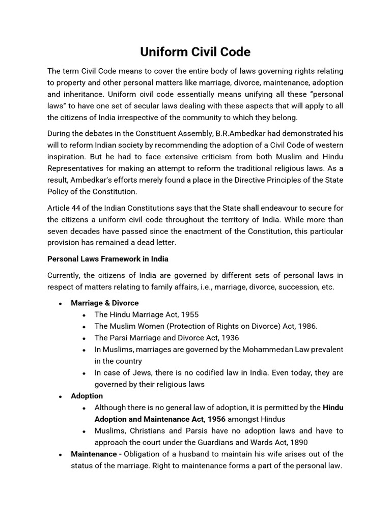 Uniform Civil Code (Debate Questions) | PDF | Government | Justice
