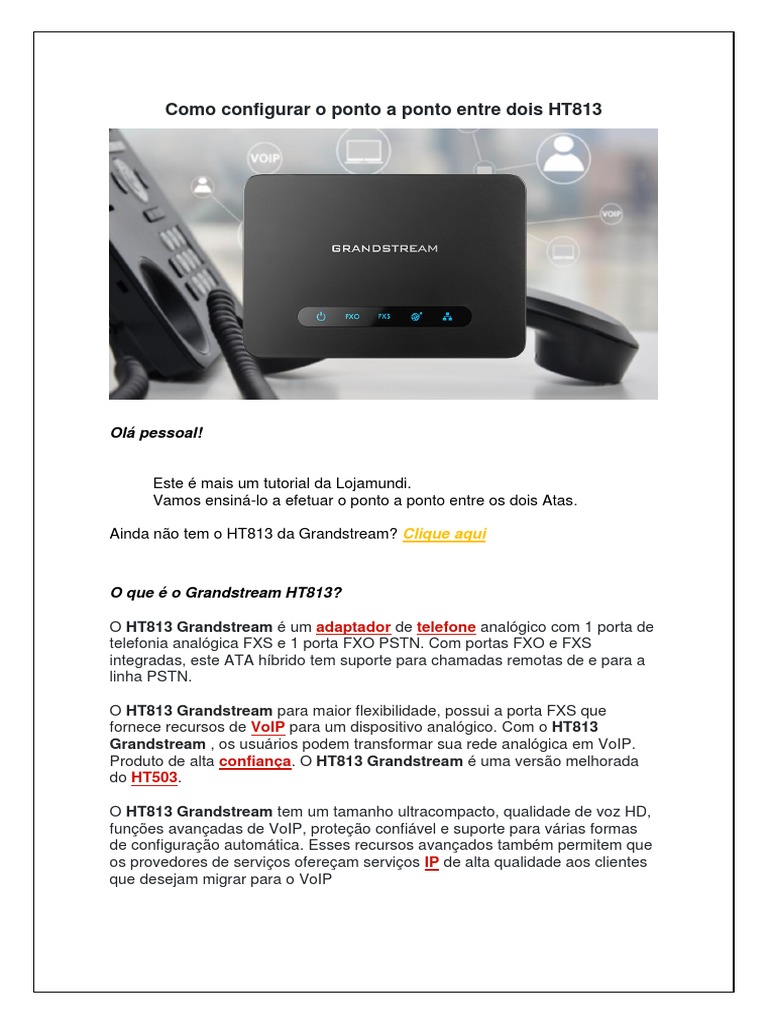 Como Configurar o Ponto A Ponto Entre Dois ht813 | PDF | Voz sobre IP (VoIP) | Rede de computadores