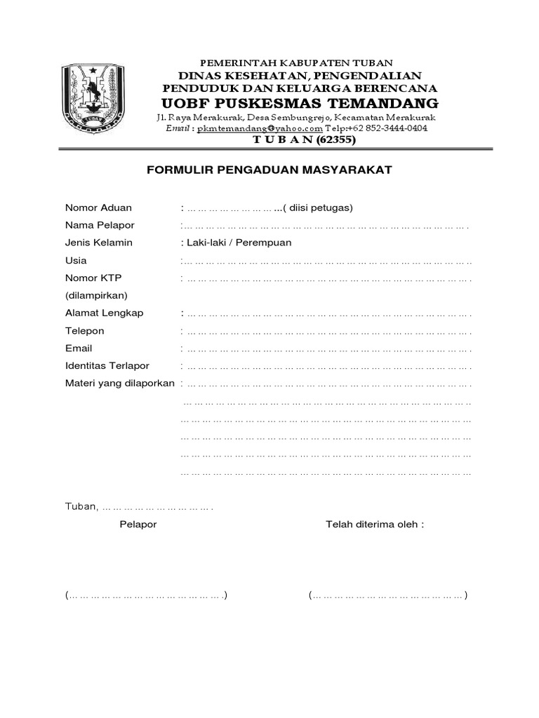 Formulir Penerimaan Pengaduan | PDF