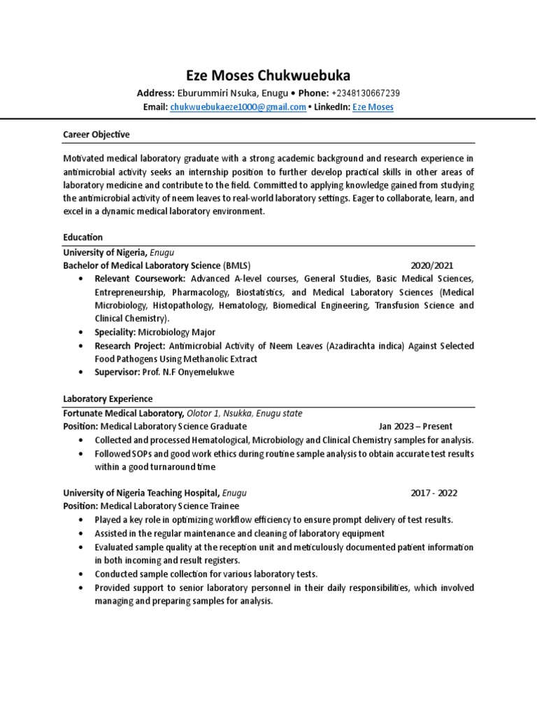 Eze Moses Chukwuebuka - CV | PDF